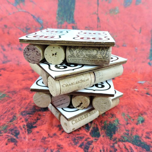 Accents | Route 66 Coaster Set Of 4 With Wine Cork Bottoms | Poshmark